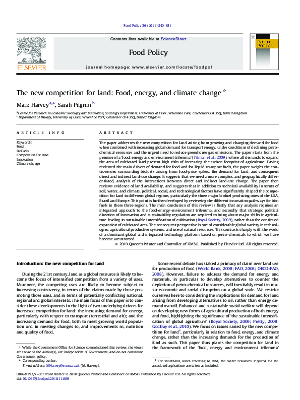 (PDF) The new competition for land: Food, energy, and climate change