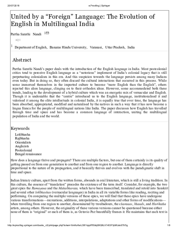 (PDF) United by a "Foreign" Language: The Evolution of English in ...