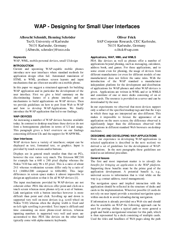 (PDF) WAP: designing for small user interfaces