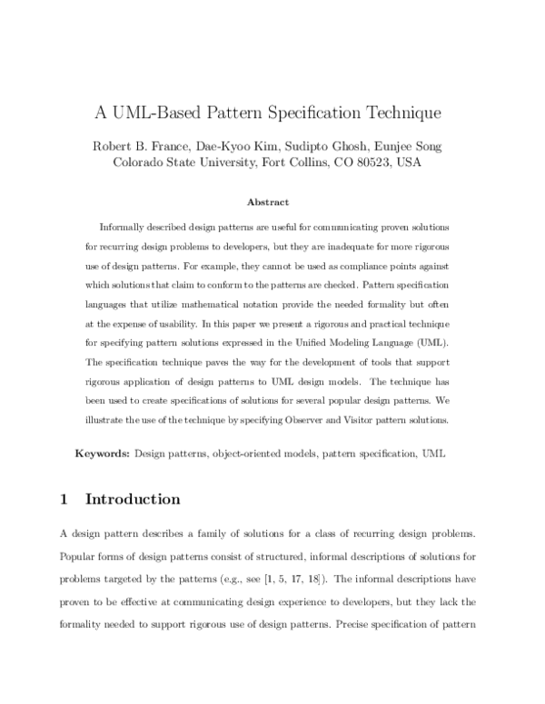 Pdf A Uml Based Pattern Specification Technique