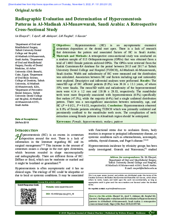 (PDF) Radiographic Evaluation and Determination of Hypercementosis ...