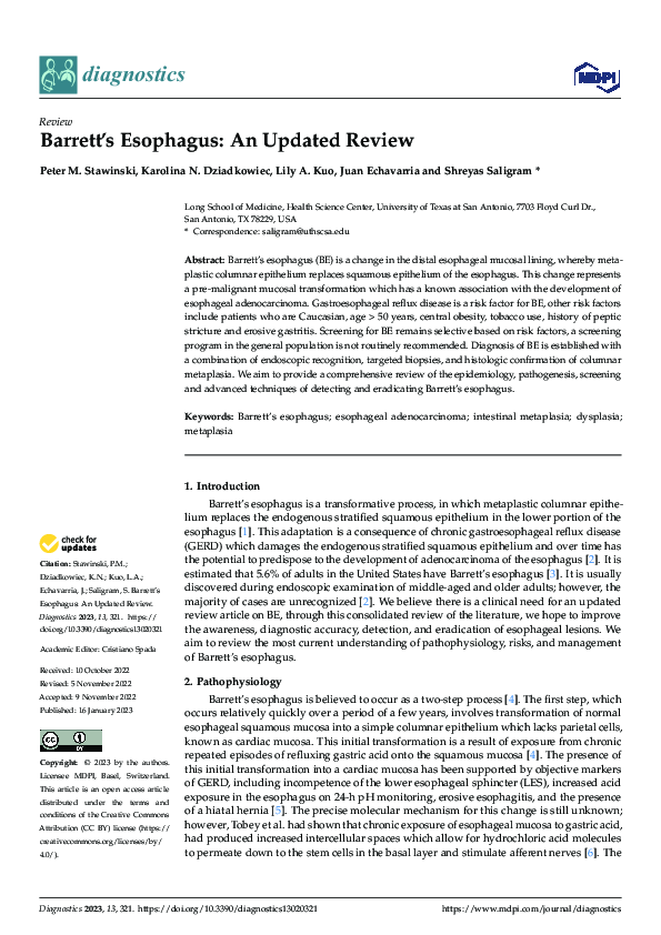 (PDF) Barrett’s Esophagus: An Updated Review | Lily Kuo - Academia.edu
