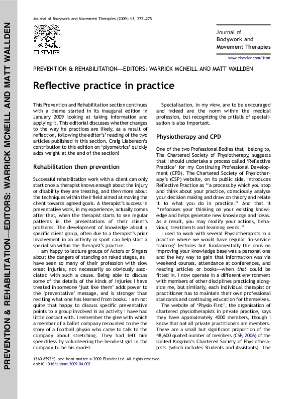 (PDF) Reflective practice in practice