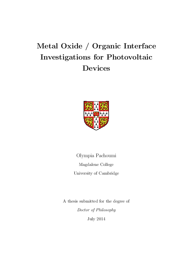 (PDF) Metal oxide/organic interface investigations for photovoltaic devices