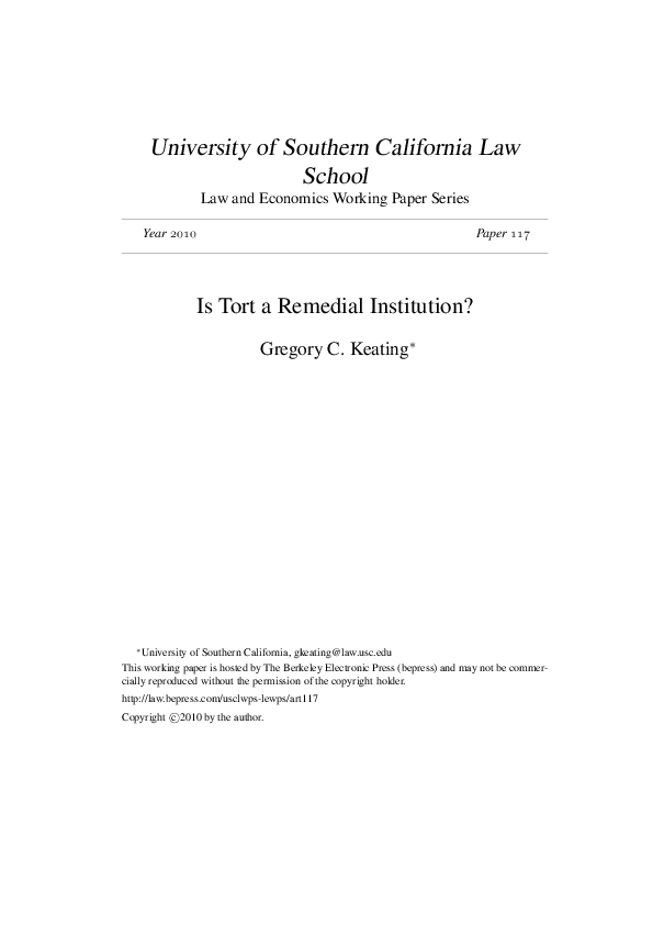 (PDF) Is Tort a Remedial Institution?