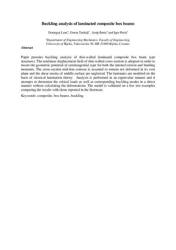 (PDF) Buckling analysis of laminated composite box beams
