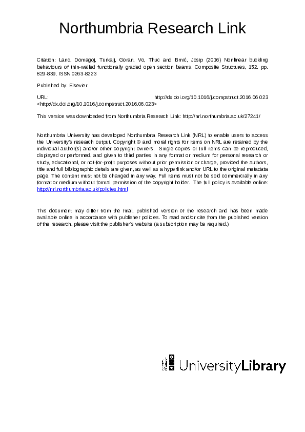 Pdf Nonlinear Buckling Behaviours Of Thin Walled Functionally Graded Open Section Beams