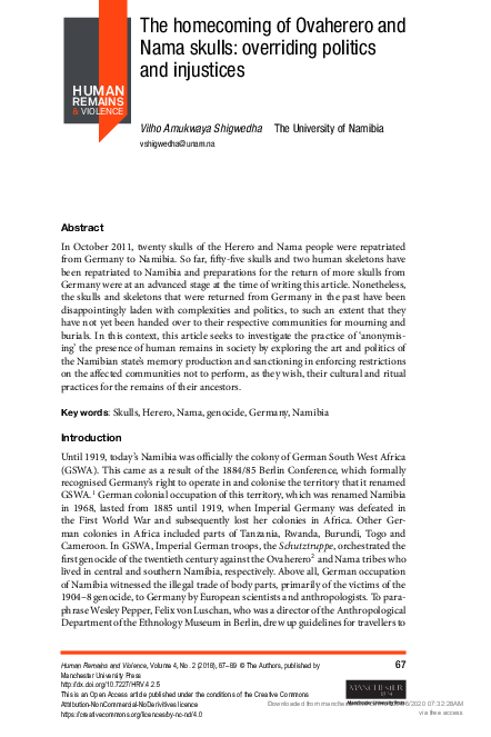 (PDF) The homecoming of Ovaherero and Nama skulls