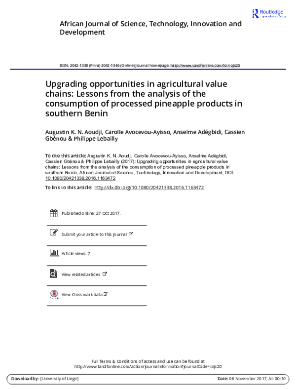 (PDF) Upgrading opportunities in agricultural value chains: Lessons ...