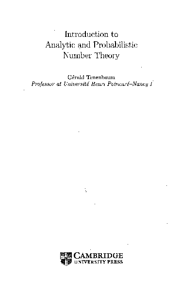 (PDF) Introduction to Analytic and Probabilistic Number Theory