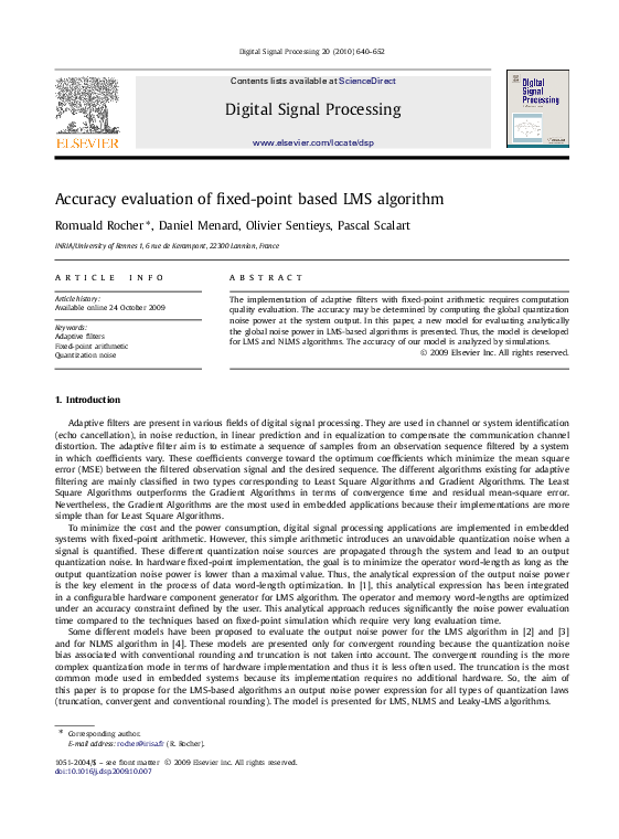 Accuracy Evaluation Of Fixed Point Based Lms Algorithm