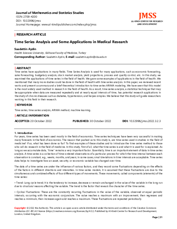 Pdf Time Series Analysis And Some Applications In Medical Research