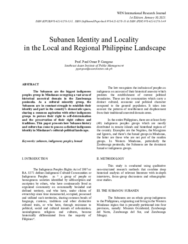 (PDF) Subanen Identity and Locality in the Local and Regional ...