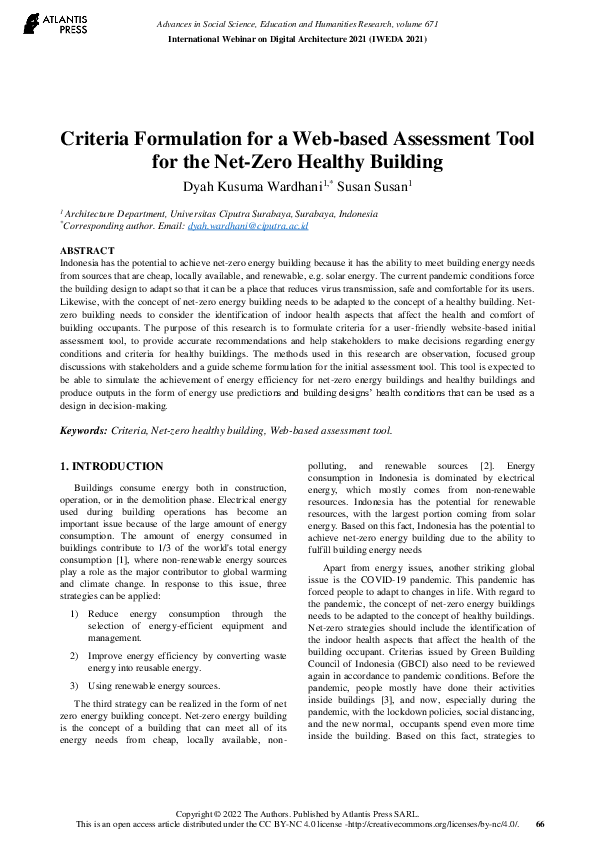 (PDF) Criteria Formulation for a Web-based Assessment Tool for the Net-Zero Healthy Building