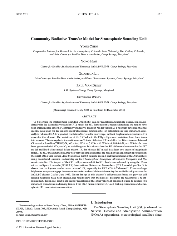 (PDF) Community Radiative Transfer Model for Stratospheric Sounding Unit