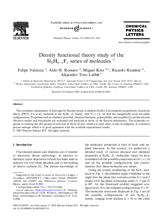(PDF) Density functional theory study of the Si2H6−xFx series of molecules