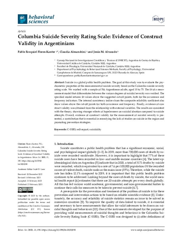 (PDF) Columbia Suicide Severity Rating Scale: Evidence of Construct ...