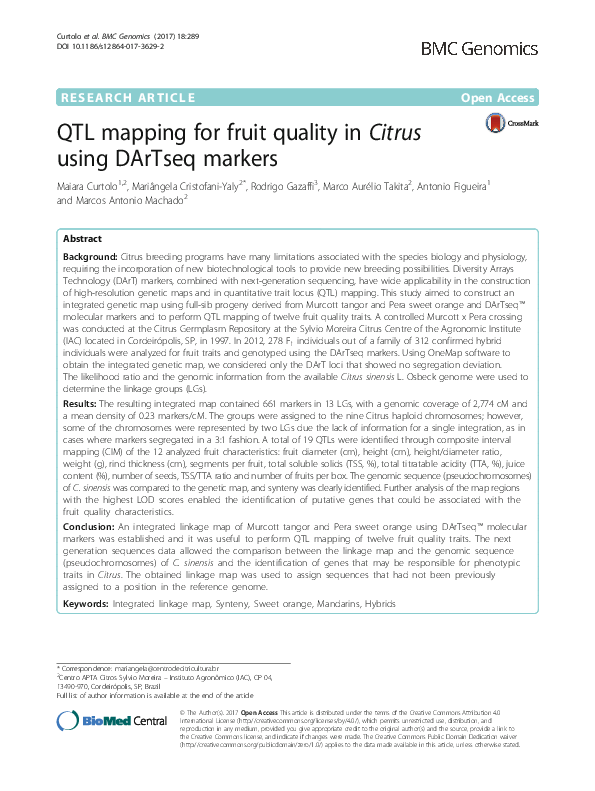 (PDF) QTL mapping for fruit quality in Citrus using DArTseq markers