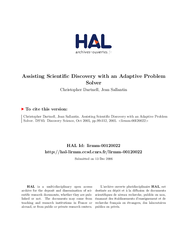 (PDF) Assisting Scientific Discovery with an Adaptive Problem Solver
