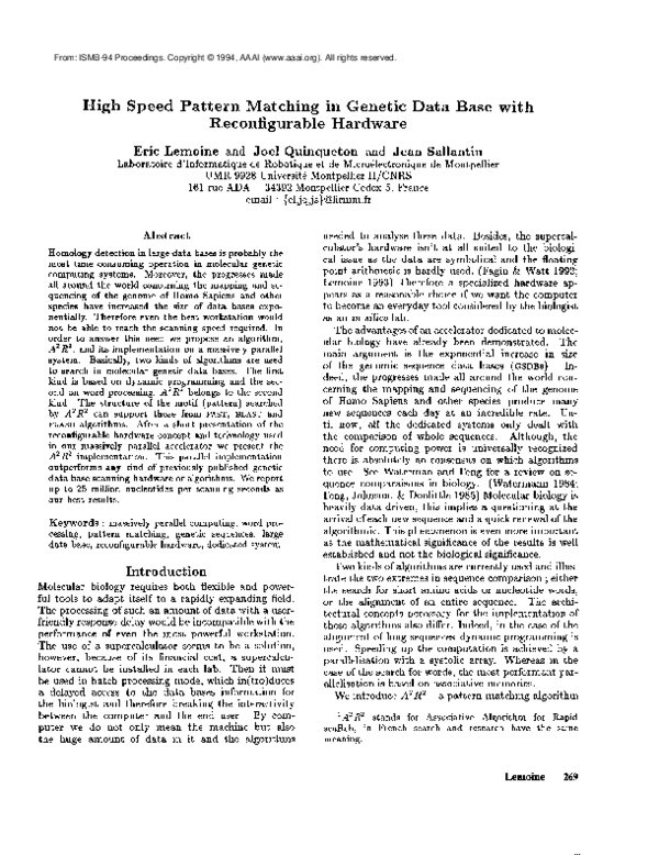 (PDF) High speed pattern matching in genetic data base with ...