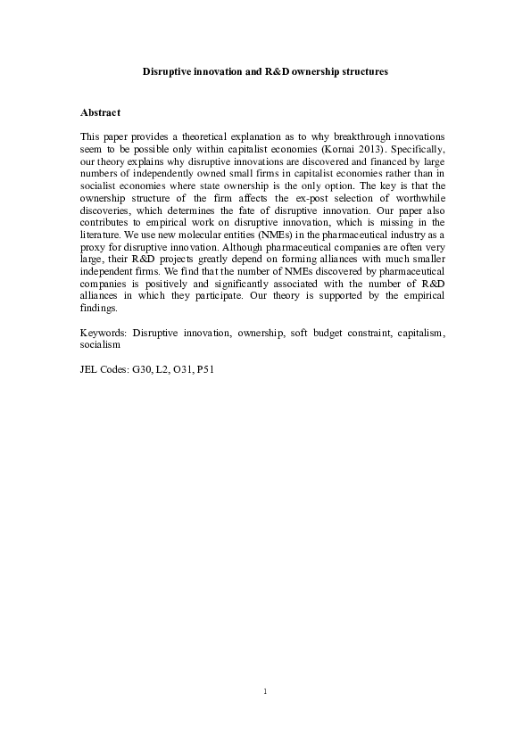 (PDF) Disruptive innovation and R&D ownership structures