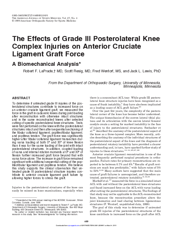 (PDF) The Effects of Grade III Posterolateral Knee Complex Injuries on ...