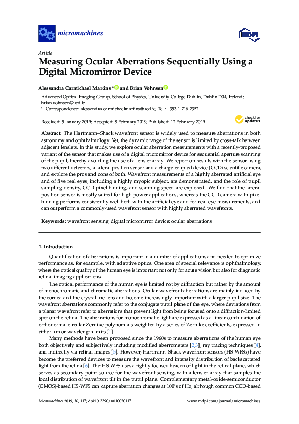 (PDF) Measuring Ocular Aberrations Sequentially Using a Digital Micromirror Device