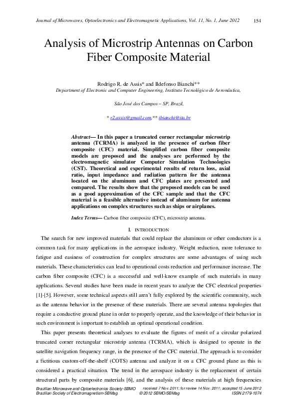 (PDF) Analysis of microstrip antennas on carbon fiber composite material
