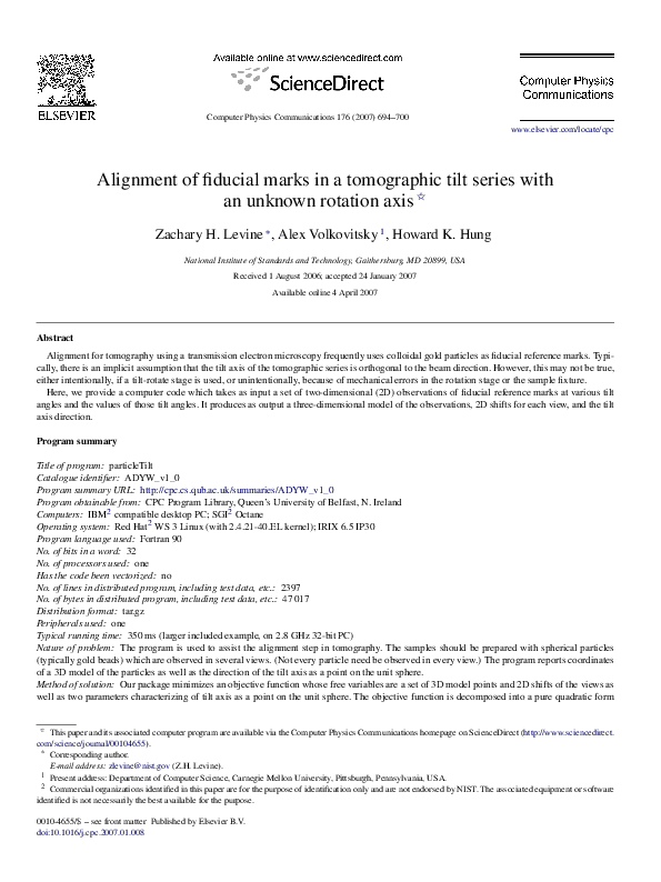 (PDF) Alignment of fiducial marks in a tomographic tilt series with an unknown rotation axis ...