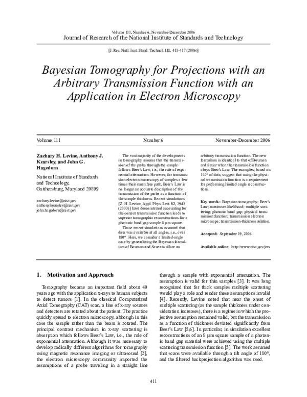 (PDF) Bayesian Tomography for Projections with an Arbitrary Transmission Function with an ...