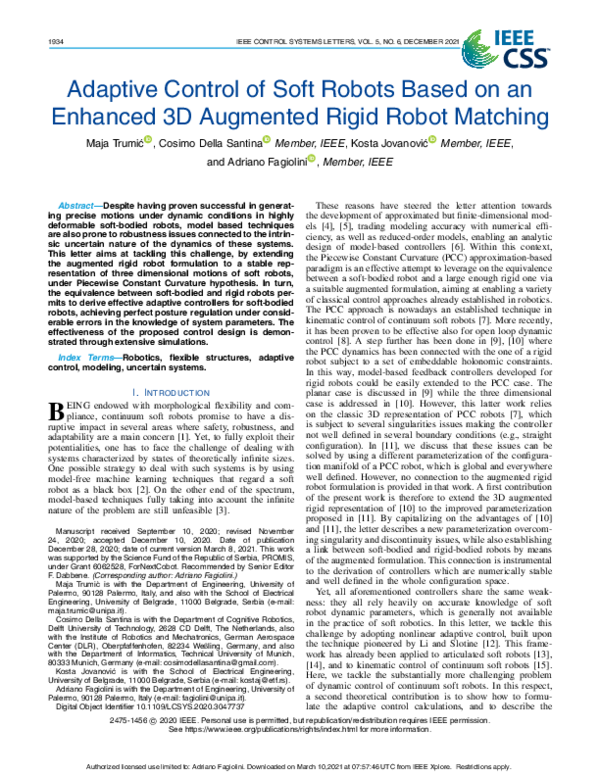 (PDF) Adaptive Control of Soft Robots Based on an Enhanced 3D Augmented Rigid Robot Matching