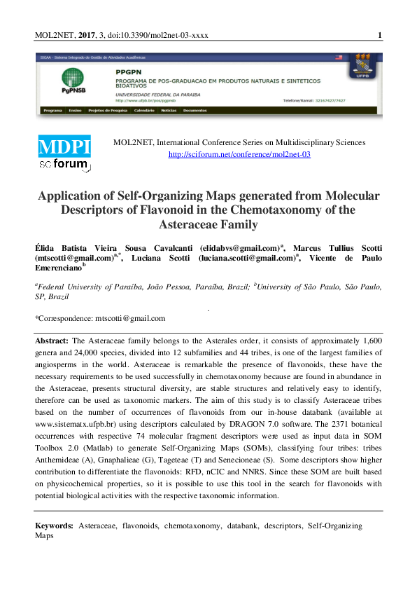 (PDF) Application of Self-Organizing Maps generated from Molecular Descriptors of Flavonoid in ...