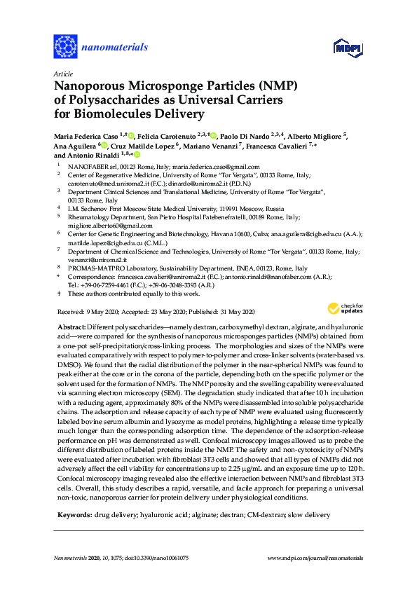 (PDF) Nanoporous Microsponge Particles (NMP) of Polysaccharides as ...