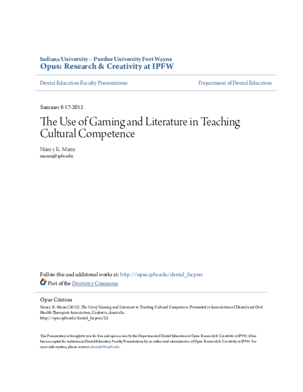 (PDF) The Use of Gaming and Literature in Teaching Cultural Competence ...