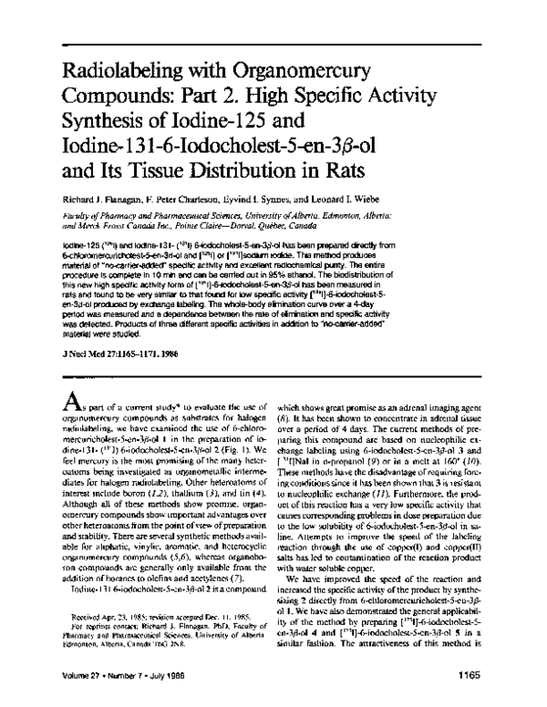 (PDF) Radiolabeling with organomercury compounds: Part 2. High specific ...