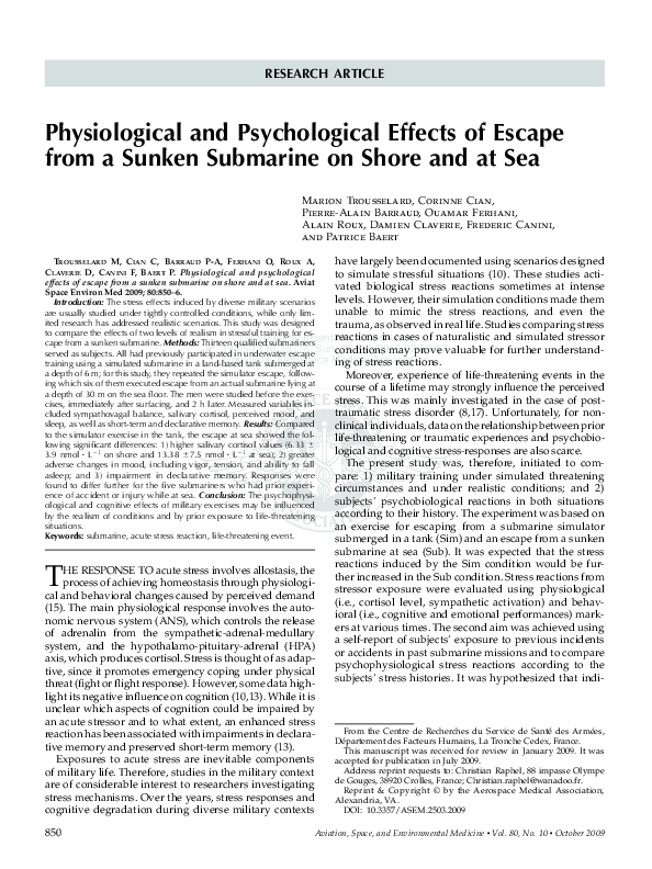 (PDF) Physiological and Psychological Effects of Escape from a Sunken ...