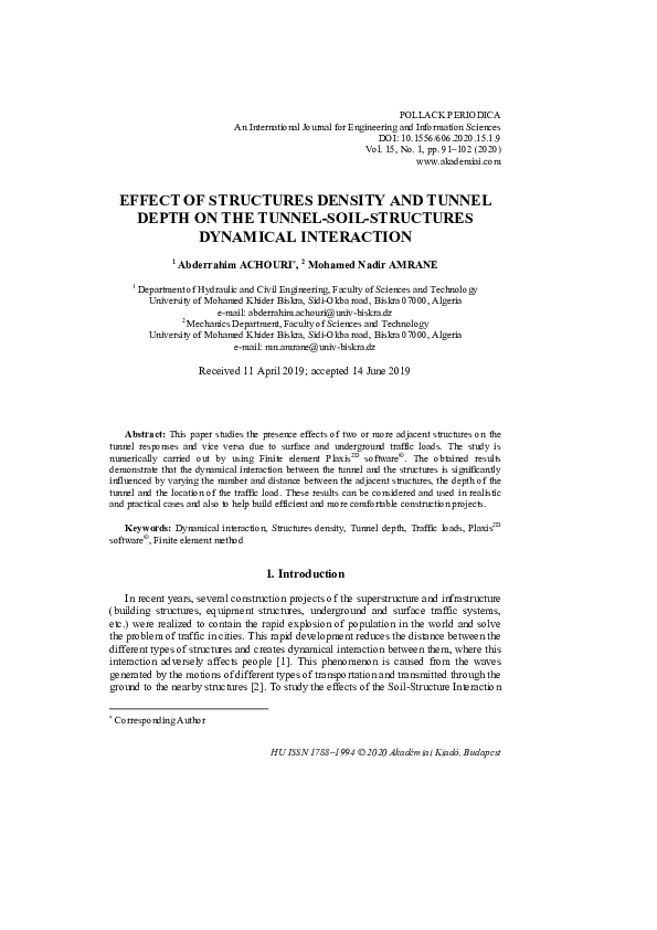(PDF) Effect of structures density and tunnel depth on the tunnel-soil-structures dynamical ...
