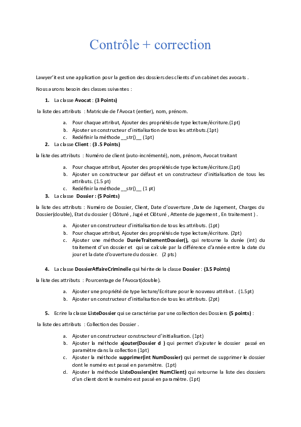 (DOC) Contrôle + correction programmation orienté objet en python