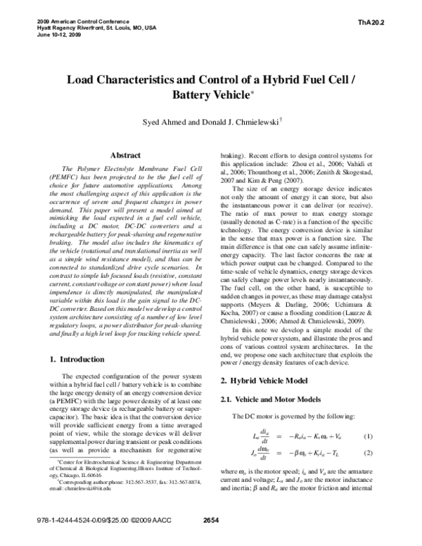 (PDF) Load characteristics and control of a hybrid fuel cell / battery ...