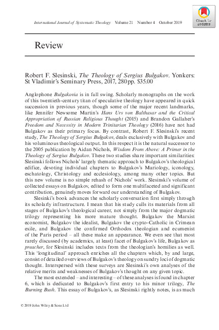 (PDF) Robert F.Slesinski, The Theology of Sergius Bulgakov. Yonkers: St ...