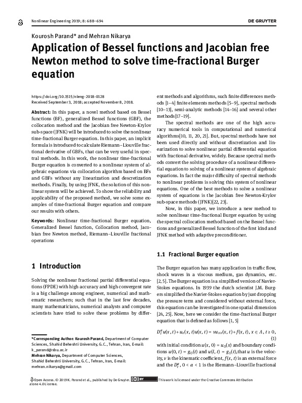 (PDF) Application of Bessel functions and Jacobian free Newton method ...