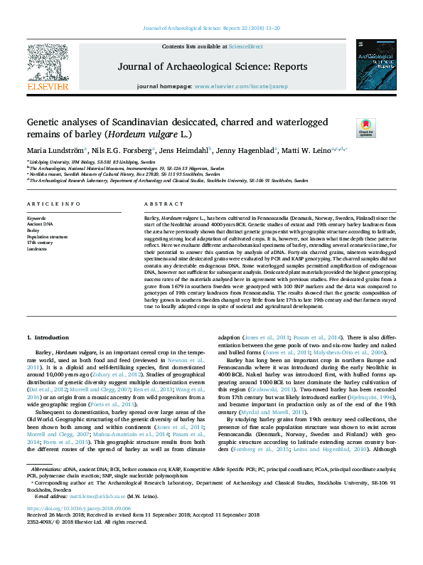 (PDF) Genetic analyses of Scandinavian desiccated, charred and ...