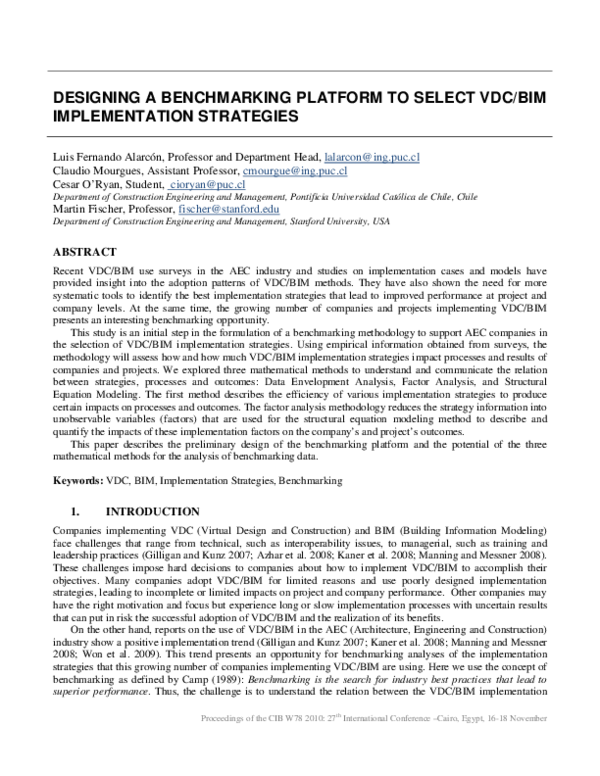 (PDF) Designing a Benchmarking Platform to Select VDC/BIM Implementation Strategies
