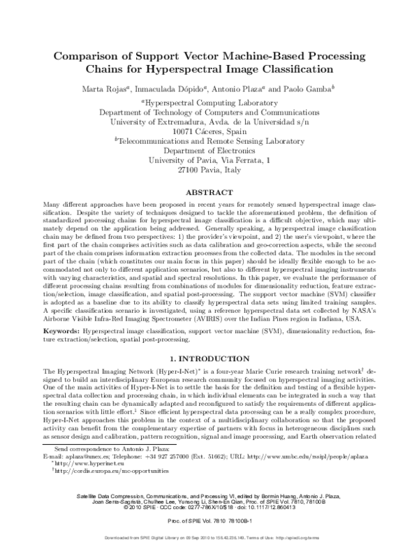 (PDF) Comparison of support vector machine-based processing chains for hyperspectral image ...