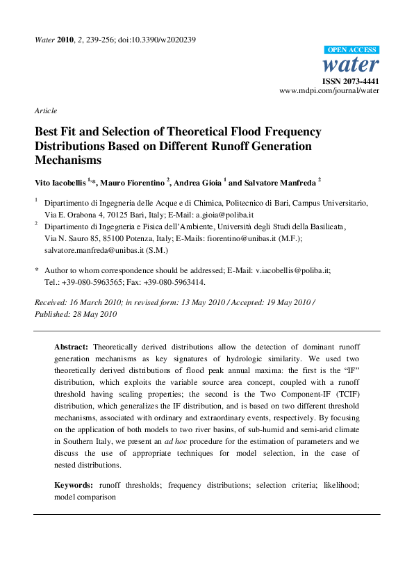 (PDF) Best Fit and Selection of Theoretical Flood Frequency Distributions Based on Different ...