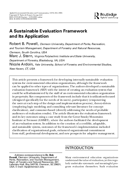 Pdf A Sustainable Evaluation Framework And Its Application