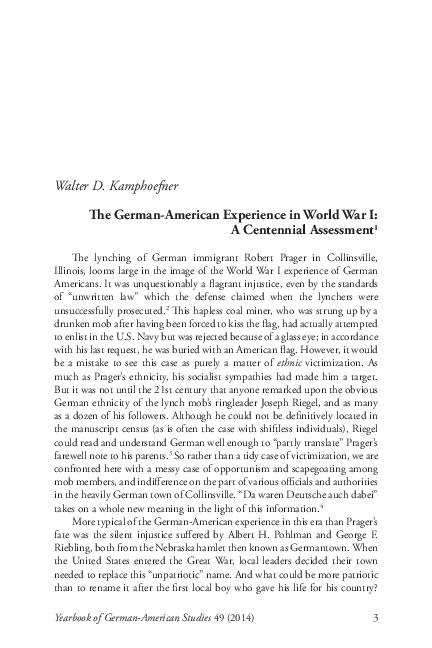 (PDF) The German-American Experience in World War I: A Centennial ...