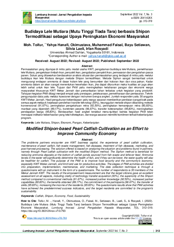(PDF) Budidaya Lele Mutiara (Mutu Tinggi Tiada Tara) berbasis Shipon Termodifikasi sebagai Upaya ...