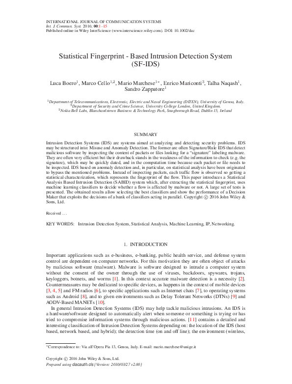 (PDF) Statistical fingerprint-based intrusion detection system (SF-IDS)