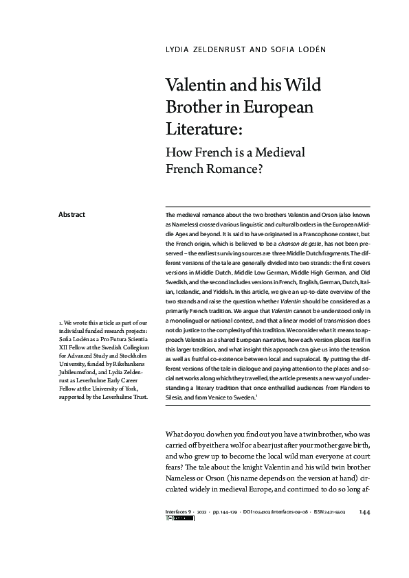 (PDF) Valentin and his Wild Brother in European Literature: How French ...